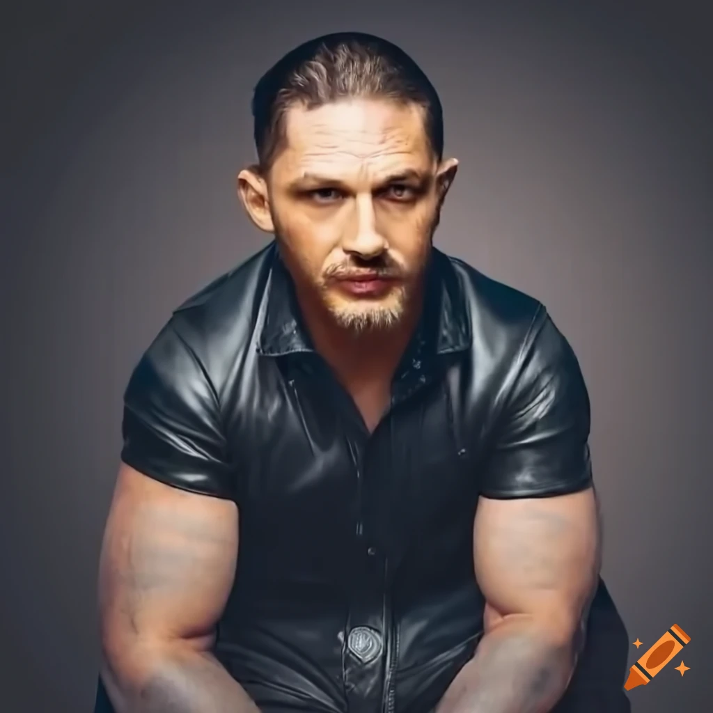 Young man resembling British actor Tom Hardy in a plaid shirt and black ...