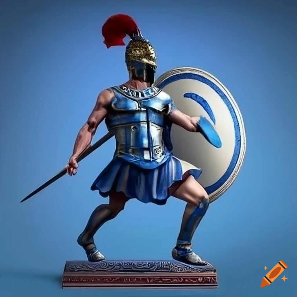 Blue and white armored greek athenian hoplite on Craiyon