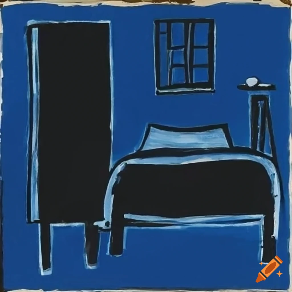 Picasso painting of a hotel room with wardrobe, bed, and bathroom in ...