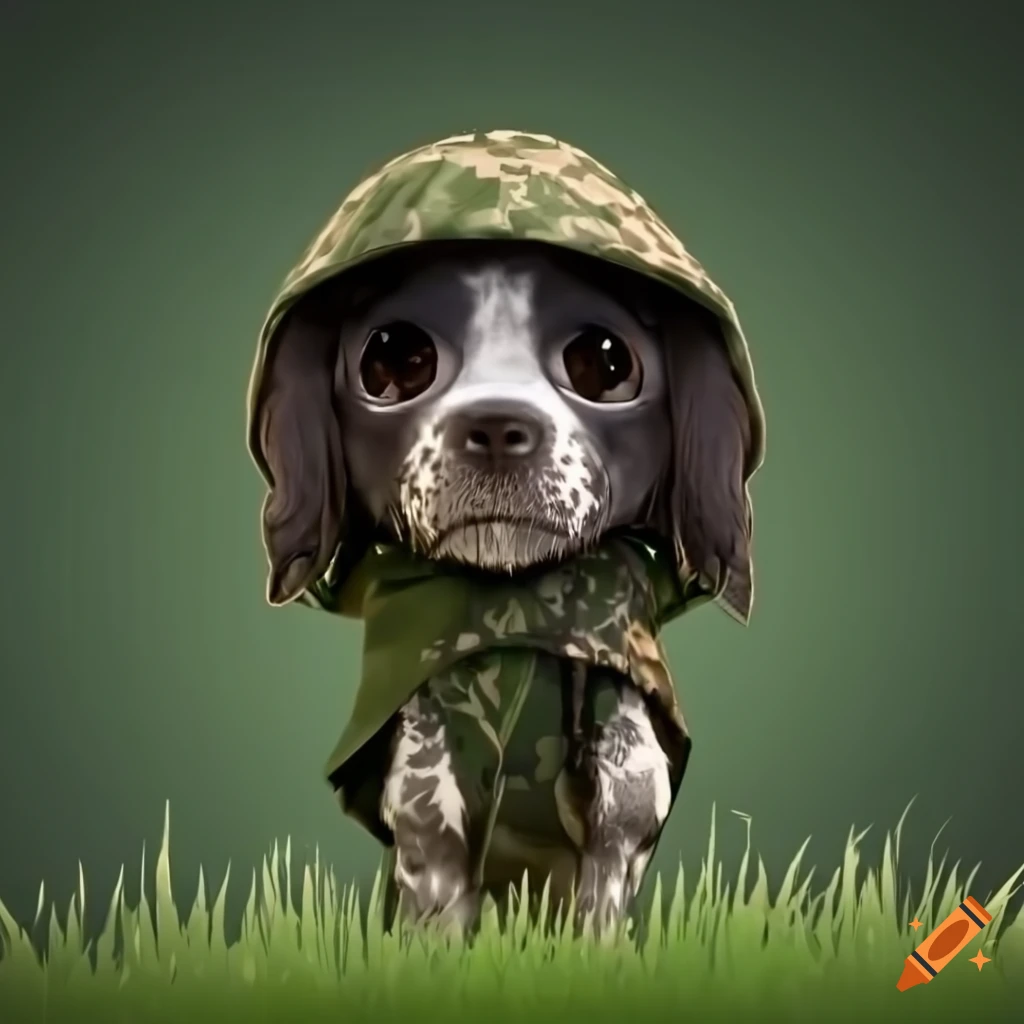 3d chibi munsterlander dog in camo poncho and hood hunting in a swamp ...
