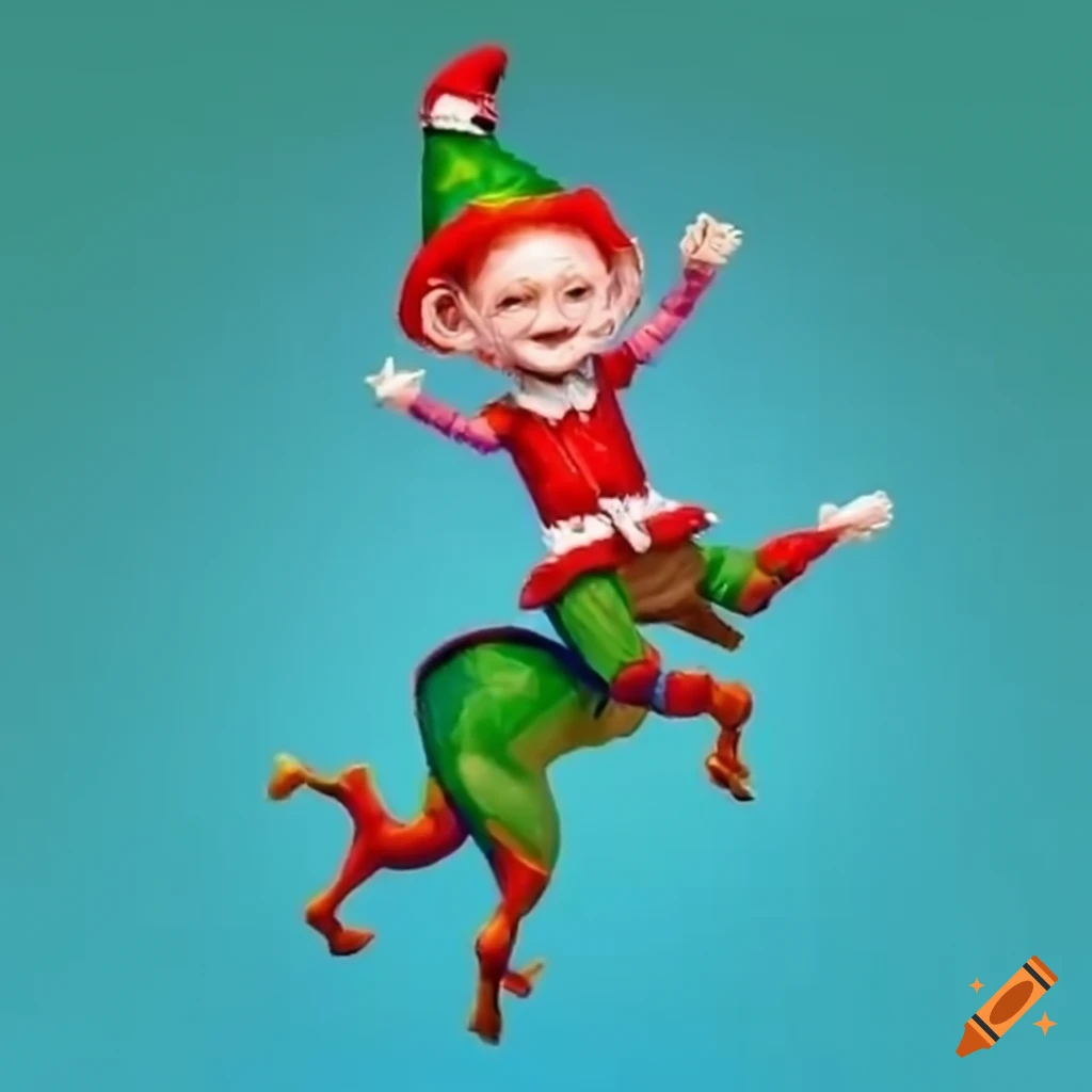 Duende con jockey azul saltando en una nube on Craiyon