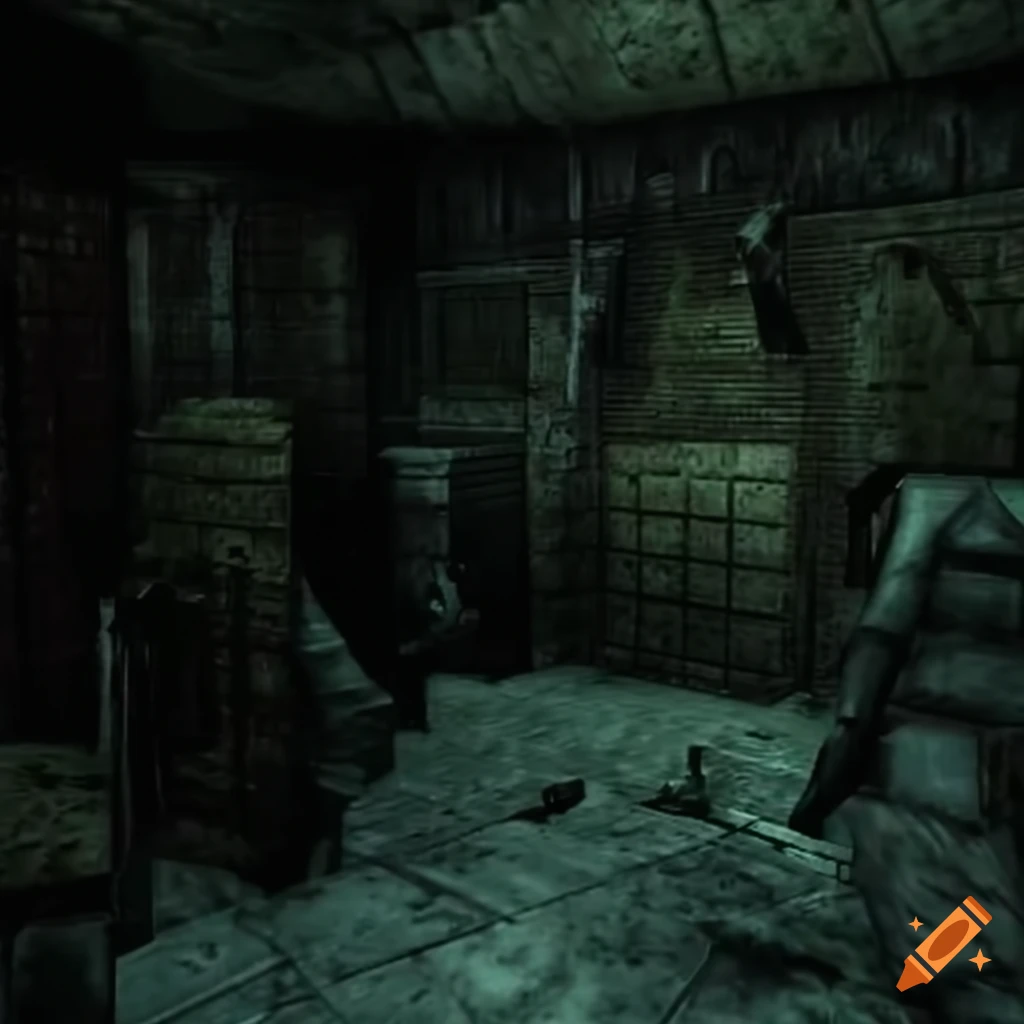 Inside view of a dangerous factory in a horror MMO on Craiyon