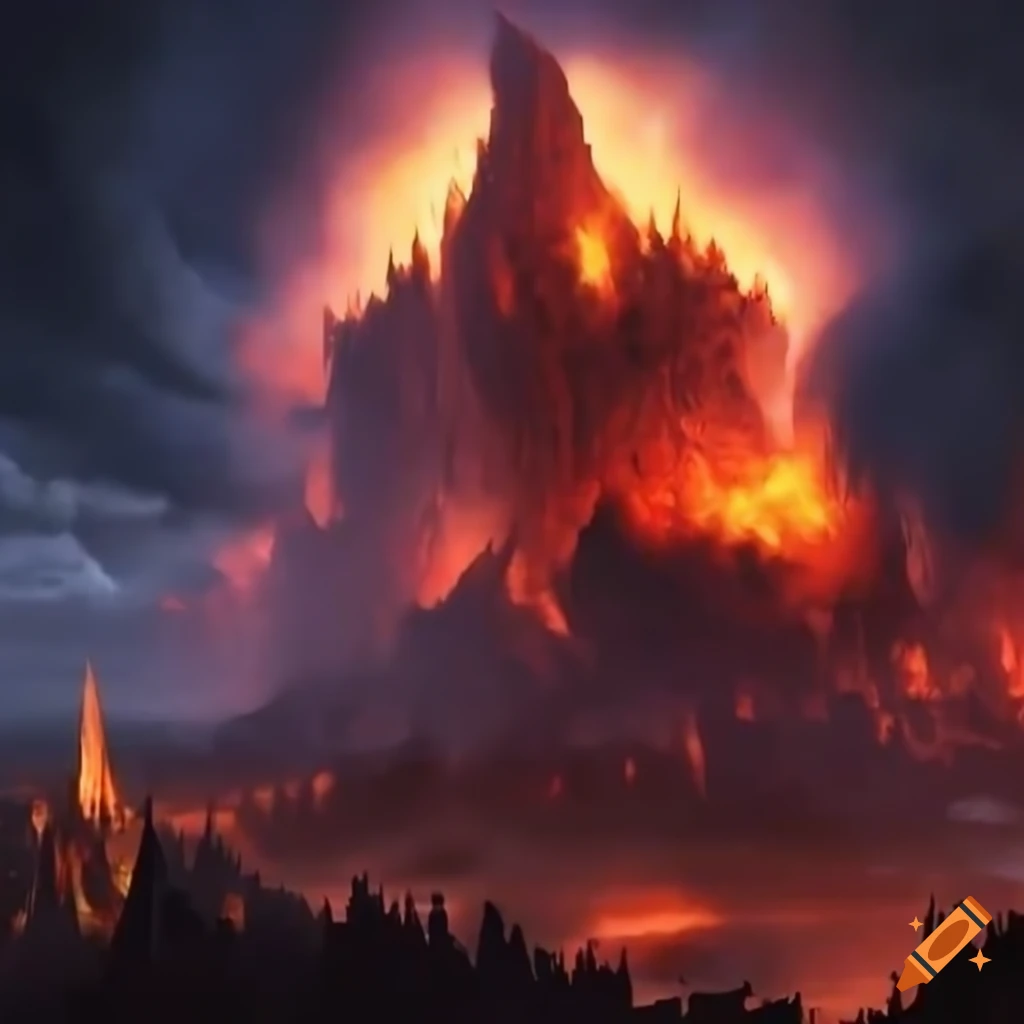 The Doom of Valyria explosion in a realistic scene on Craiyon