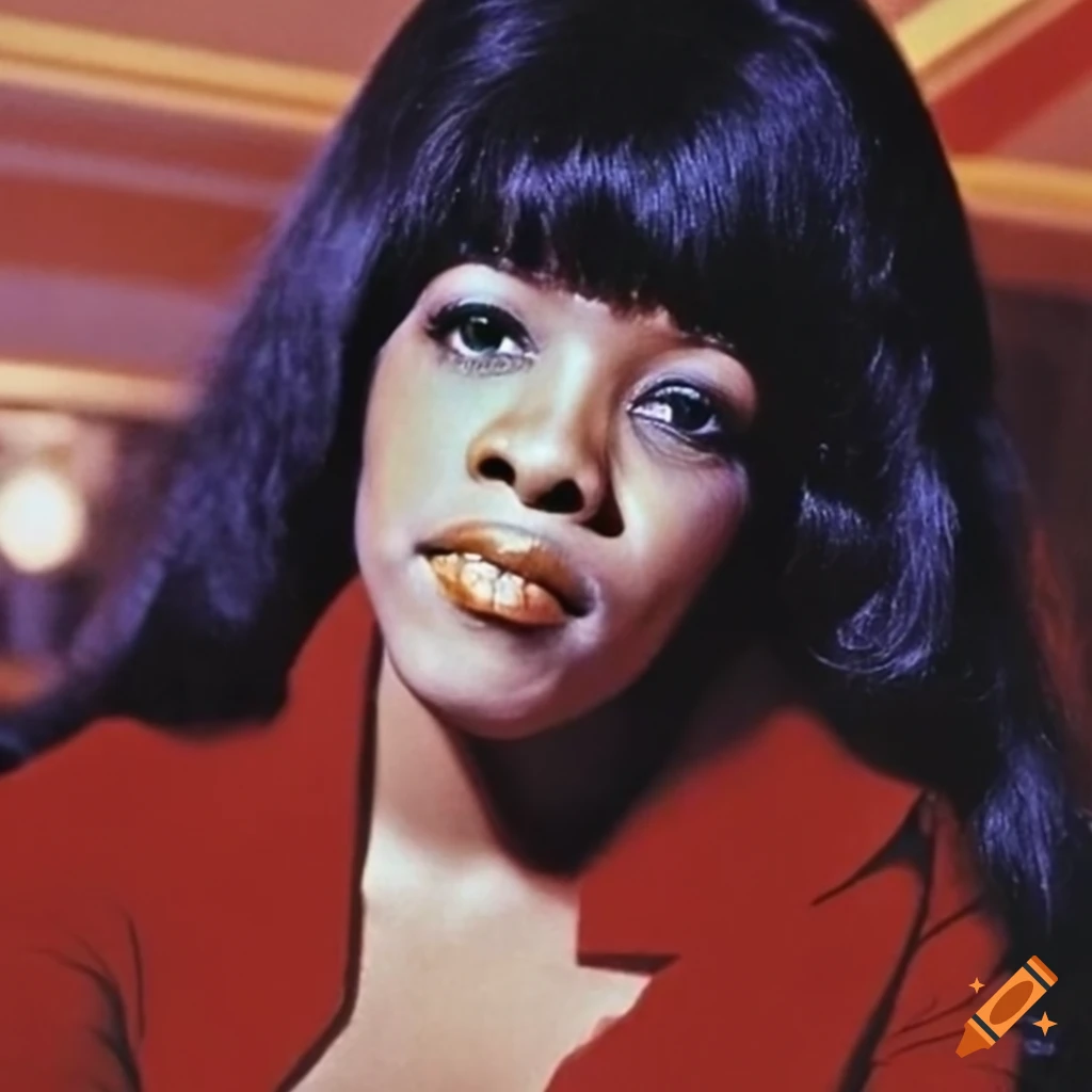 Ronnie Spector in vintage red glitter gown with cat-eye makeup on Craiyon
