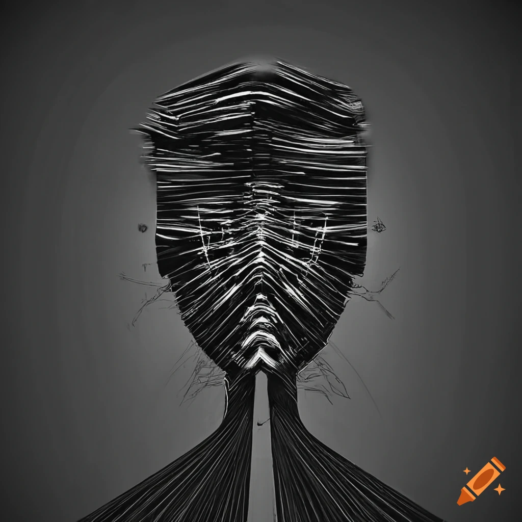 Intricate geometric minimalistic human portrait in black and white on ...