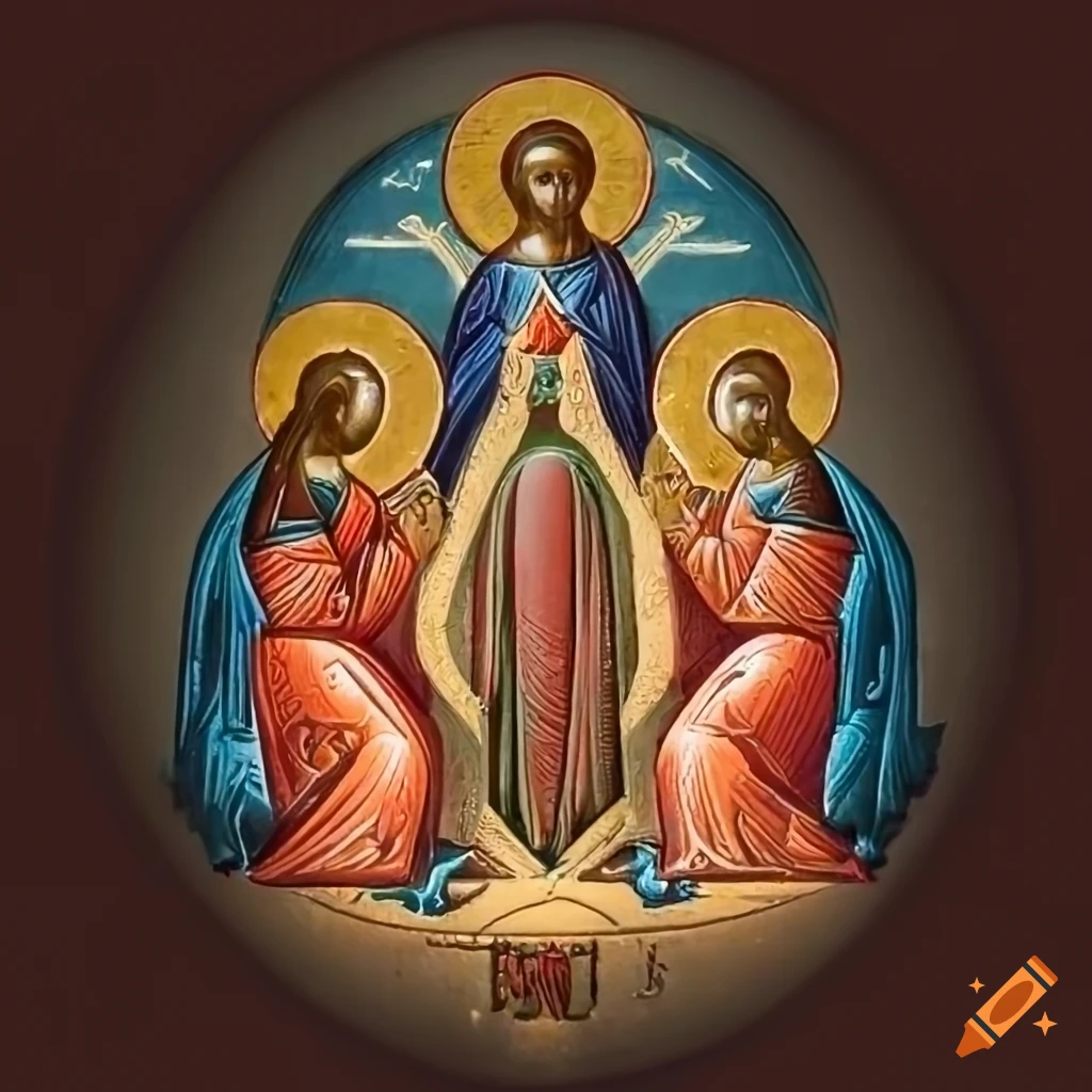 Ornate icon of the holy trinity - god the father, jesus christ, and the ...