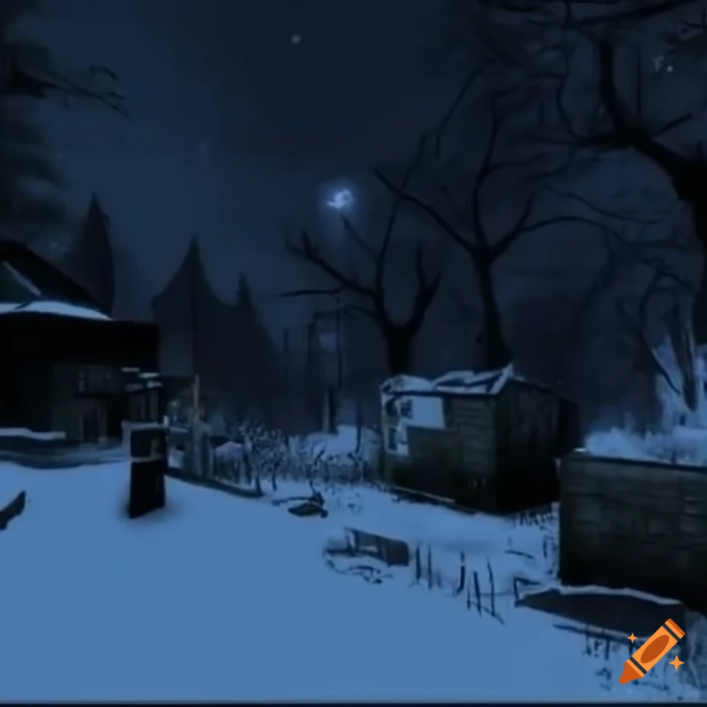 Screenshot of the PS1 style horror MMO Snowy Town on Craiyon