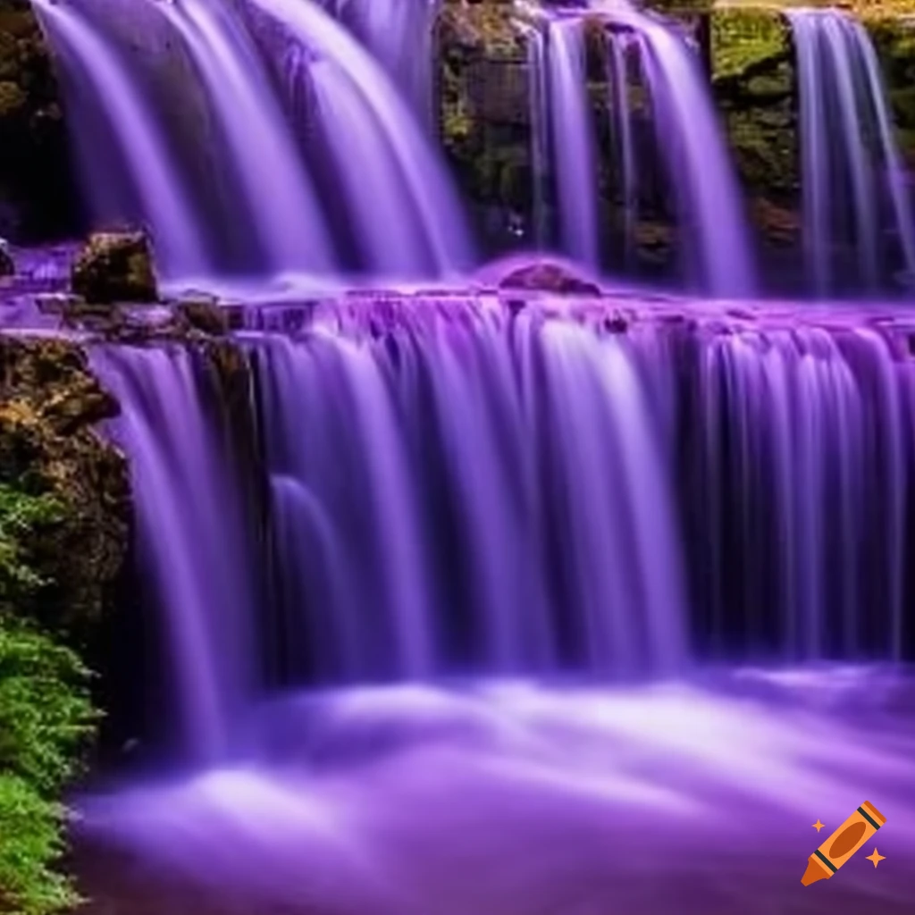 Purple waterfall with unique lighting in a mesmerizing scene on Craiyon