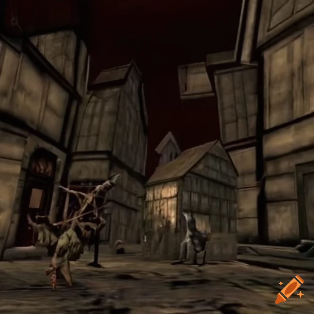 Screenshot of the PS1 style horror MMO Snowy Town on Craiyon