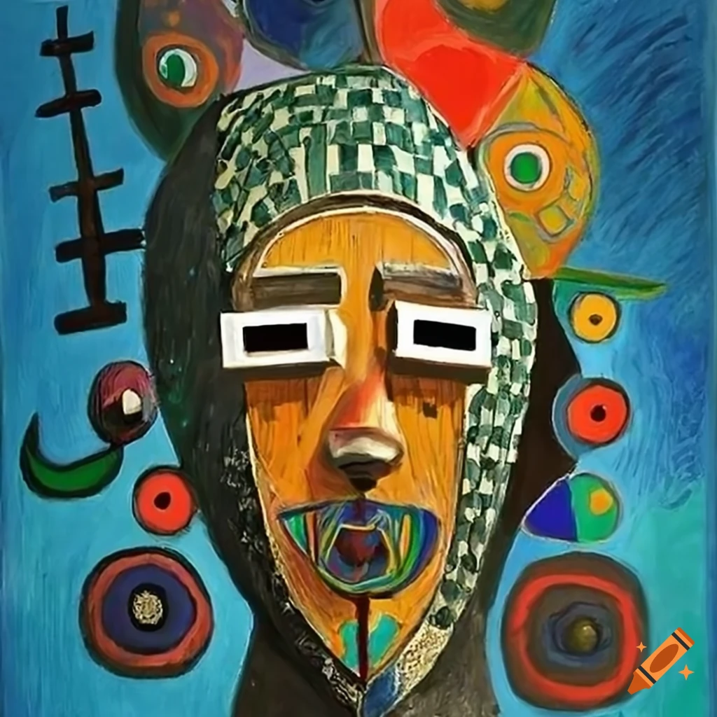 Sad anime style african mask with big teeth inspired by various artists ...