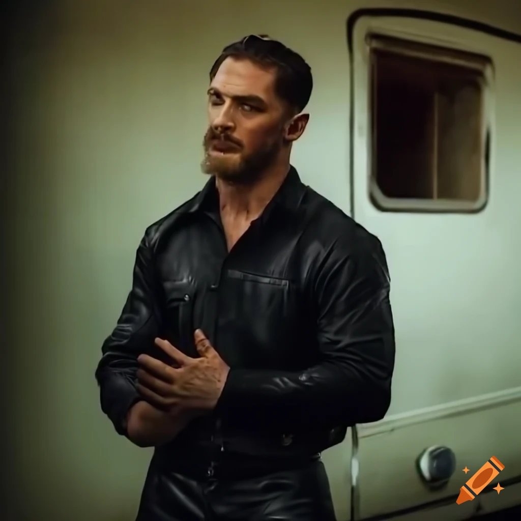 Young British actor in country plaid shirt and high-waist black leather ...