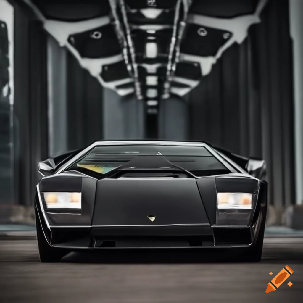 Slick black Lamborghini Countach in HD angle on Craiyon