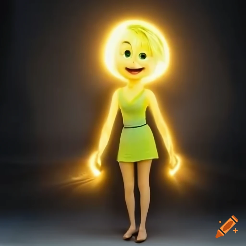 Yellow character from movie 'Inside Out' representing Joy with glowing ...