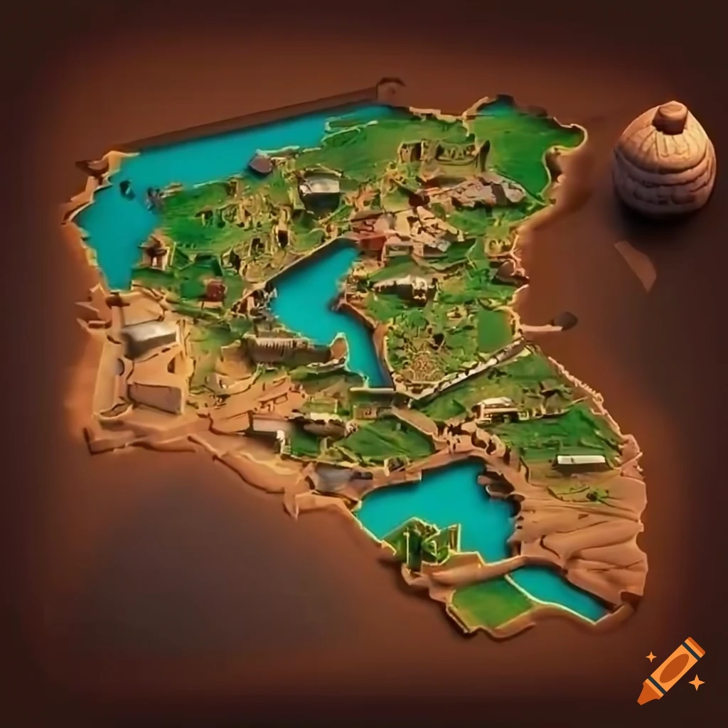 3D overland map of an Indian town in a game art style on Craiyon