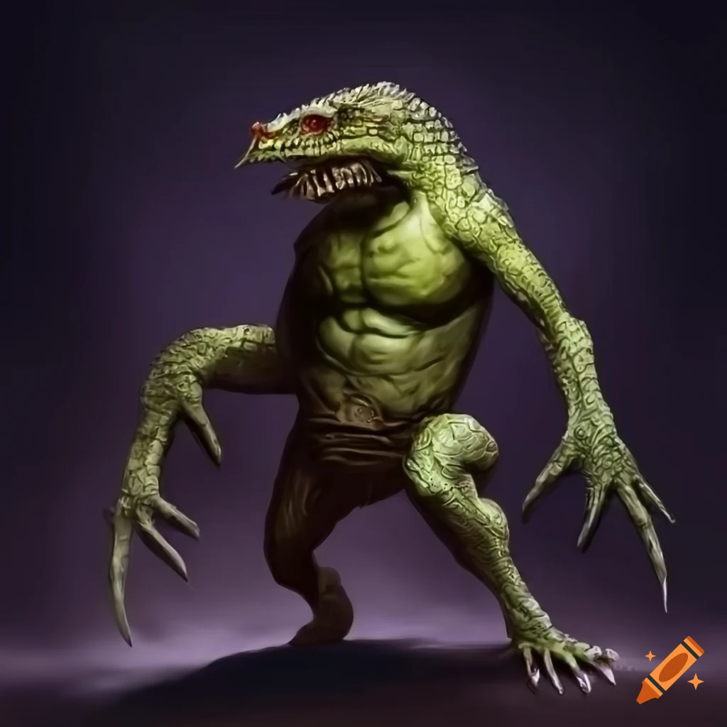 Lizard man creature in medieval style, powerful and mystical, hand ...