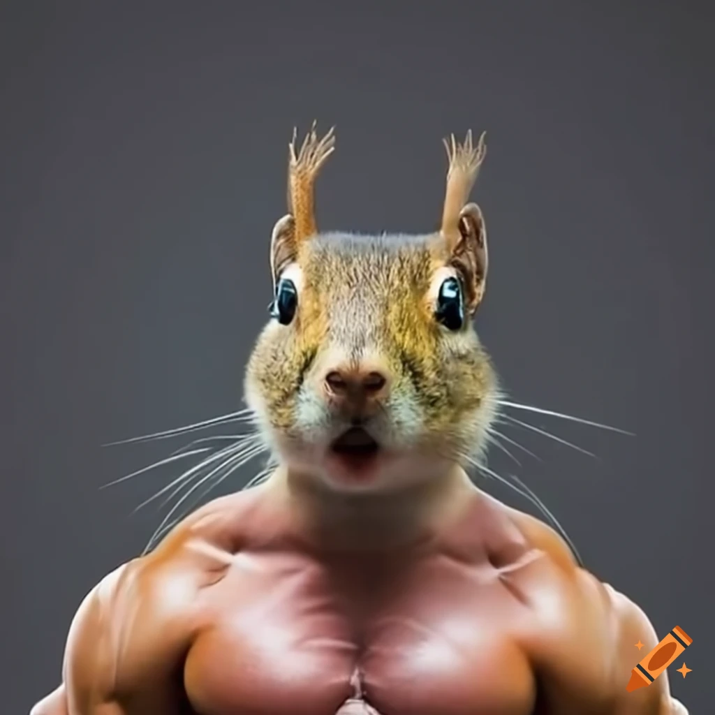Squirrel working out at the gym with big muscles on Craiyon
