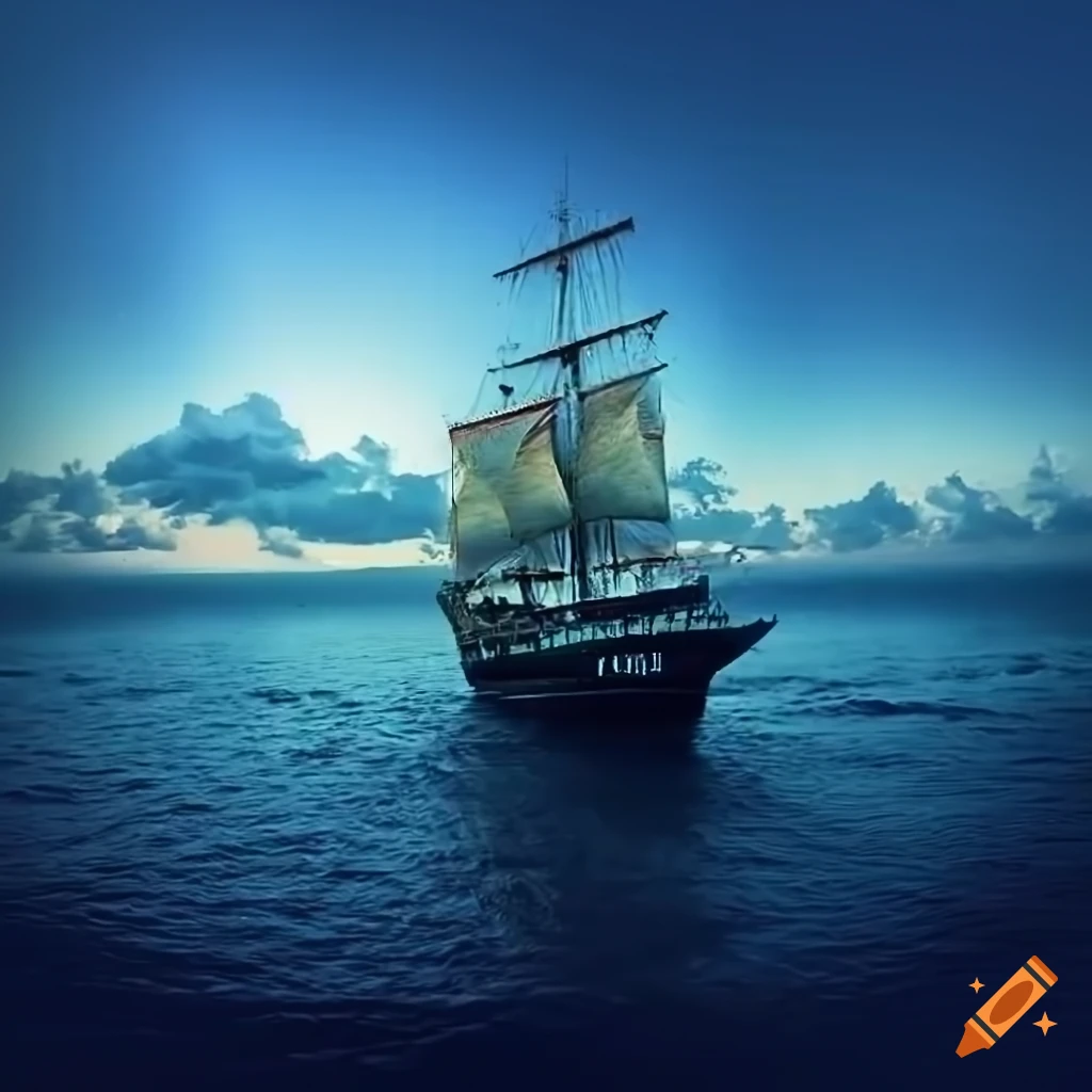 Medium-sized ship named 'lichbane' sailing on a fantastic sea with caribbean vibes on Craiyon