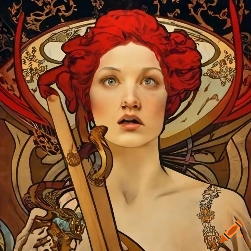 Red riding hood meeting the wolf in a travel poster style influenced by ...