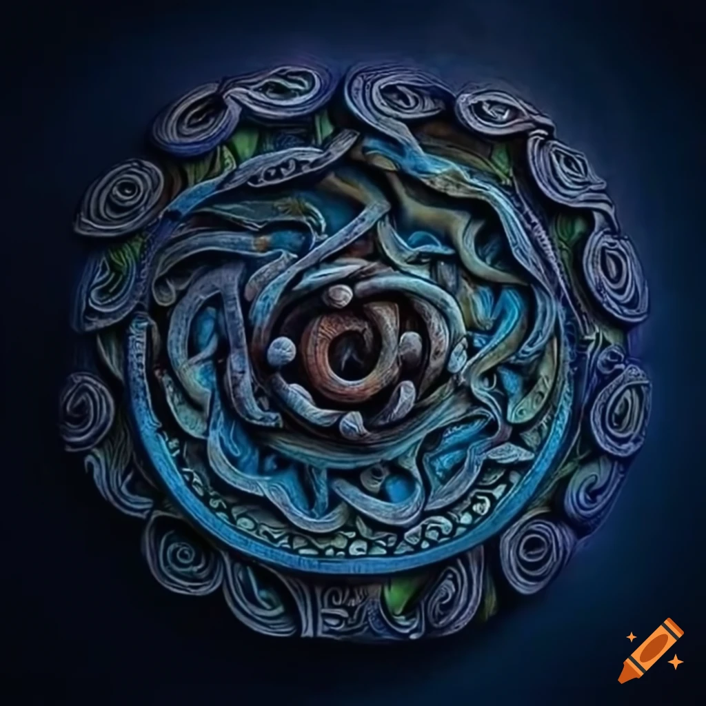 Intricate psychedelic celtic designs on stone walls on Craiyon