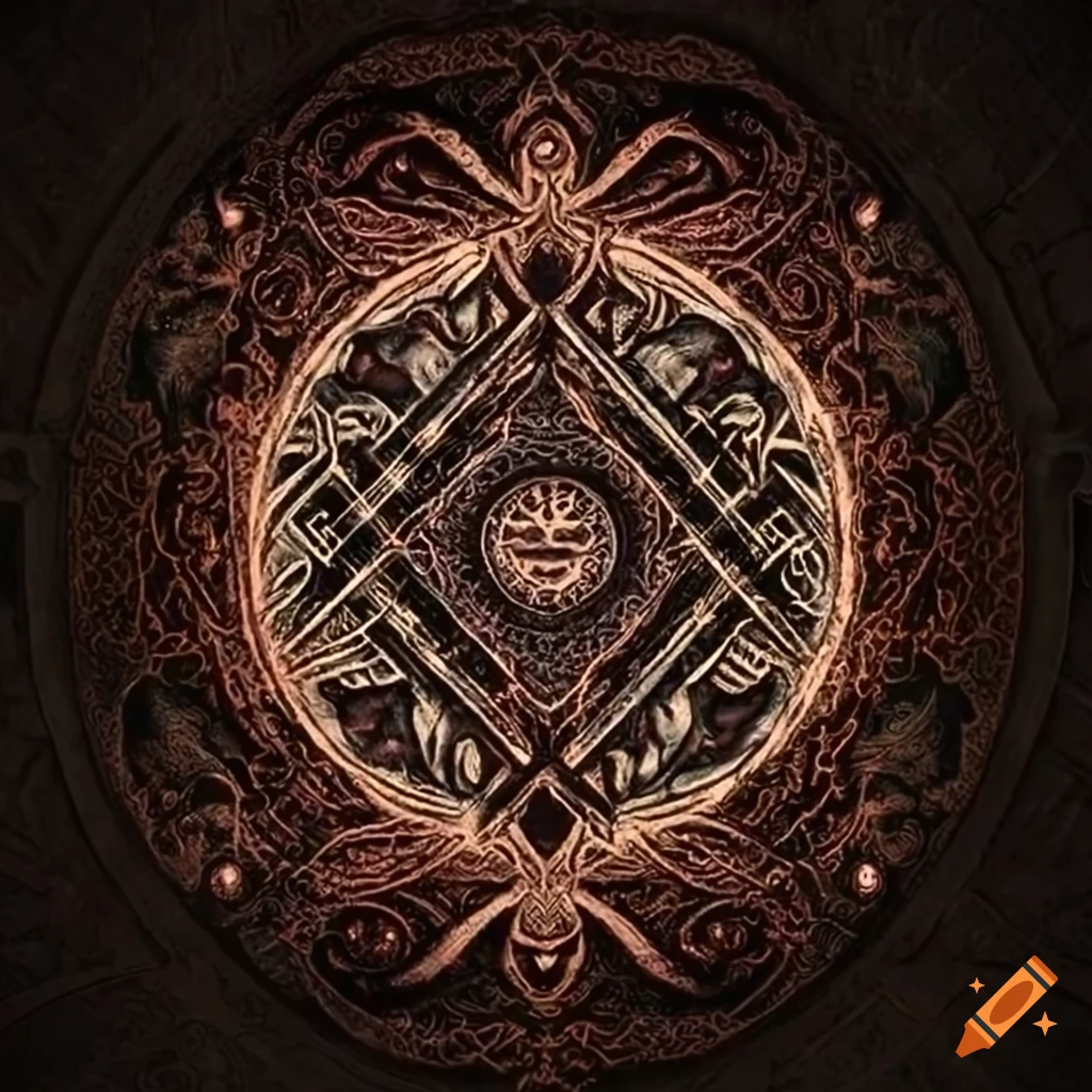 Intricate rune shield design with mystical brain symbol on Craiyon