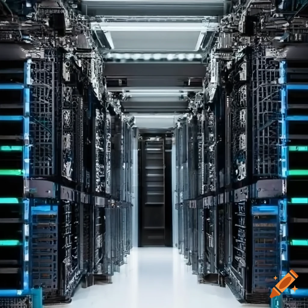 Datacenter with racks and servers on Craiyon