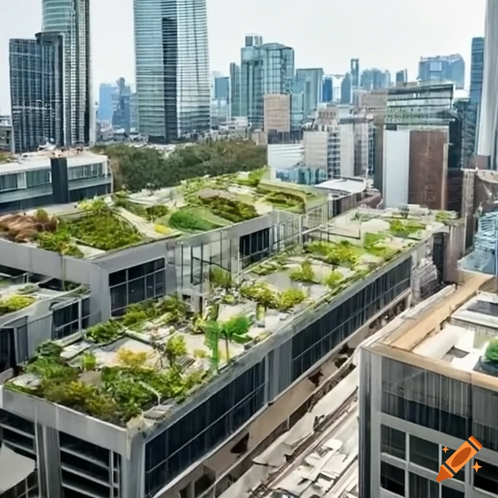 Futuristic high-rise city with rooftop farms on Craiyon
