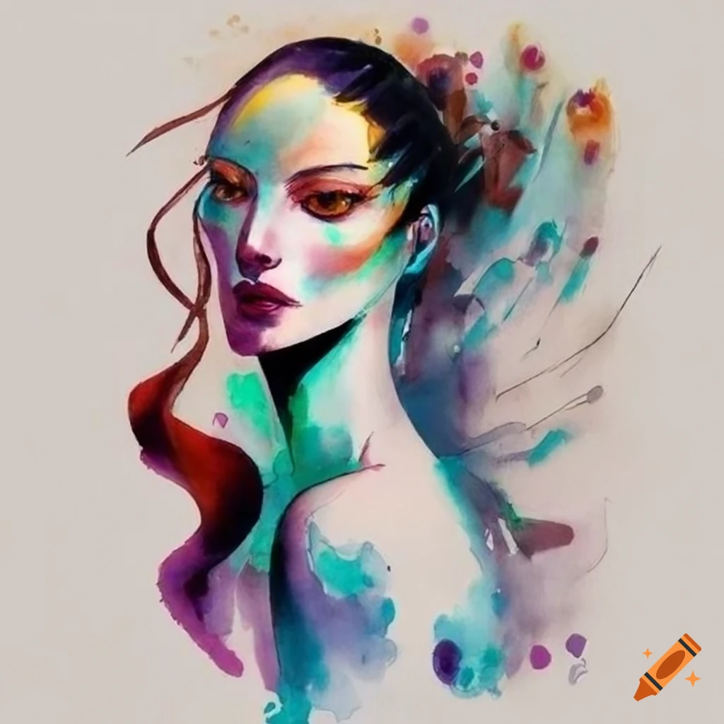 Artistic fusion illustration in watercolor and ink featuring various ...