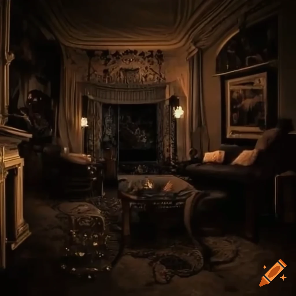 Surreal living room scene with flying household objects and surprised ...