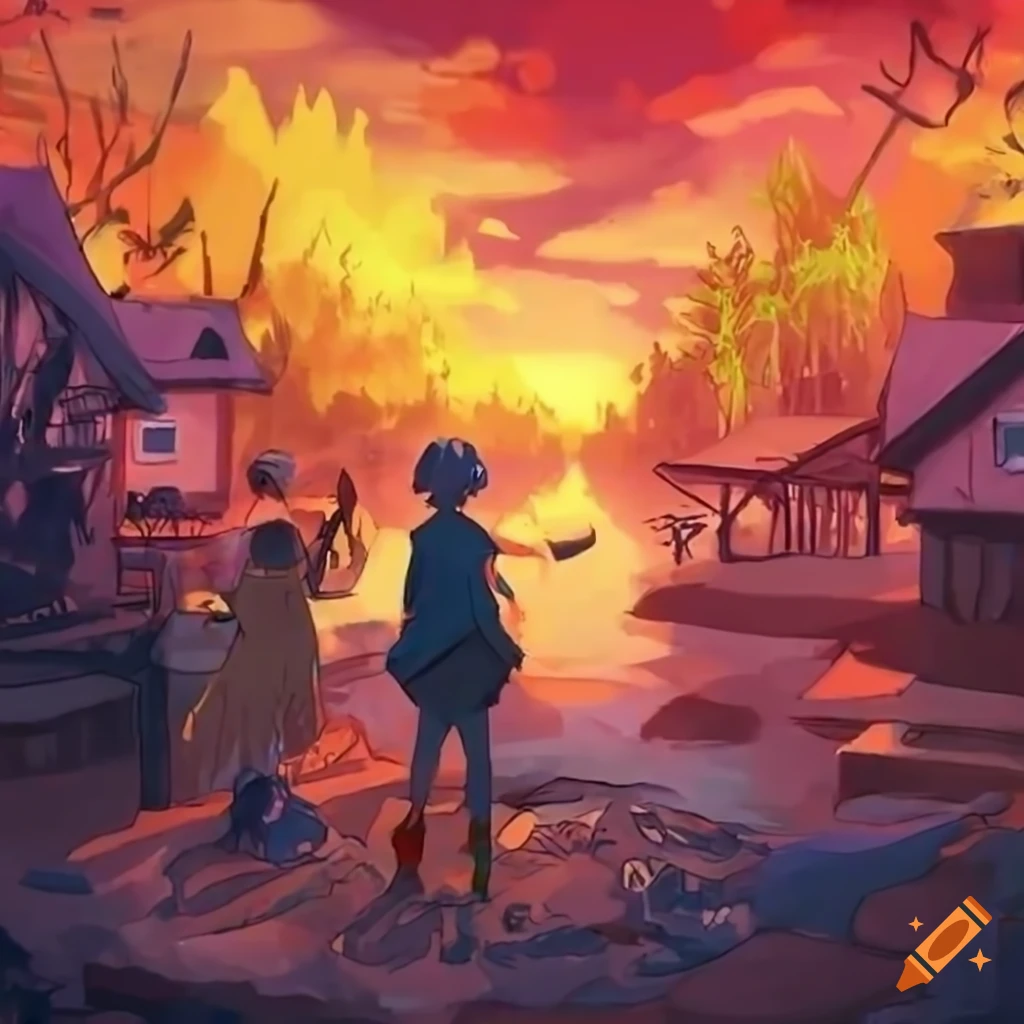 Autonomous village in the woods near a riverside with people dancing ...