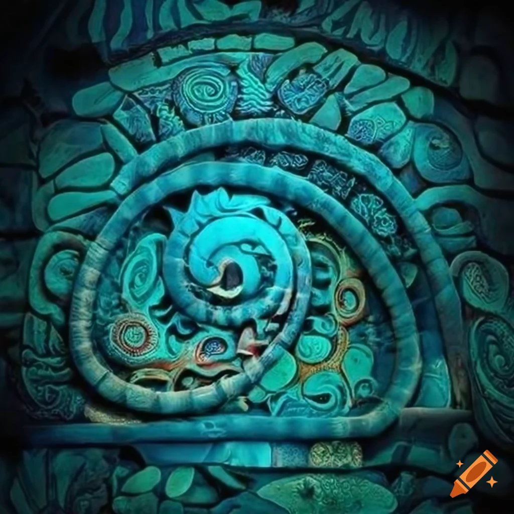 Intricate psychedelic celtic designs on stone walls on Craiyon