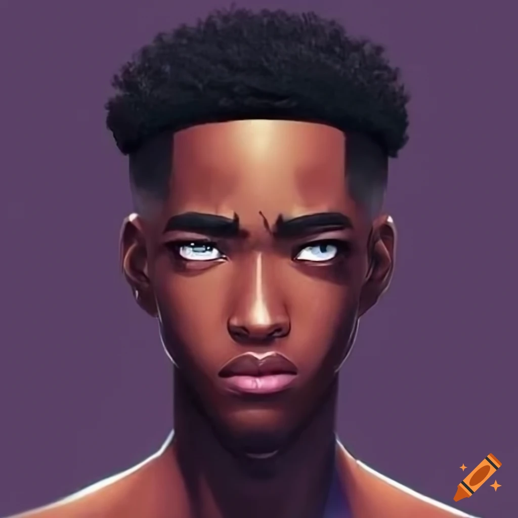 Anime-style young black man with oblong diamond head and defined ...