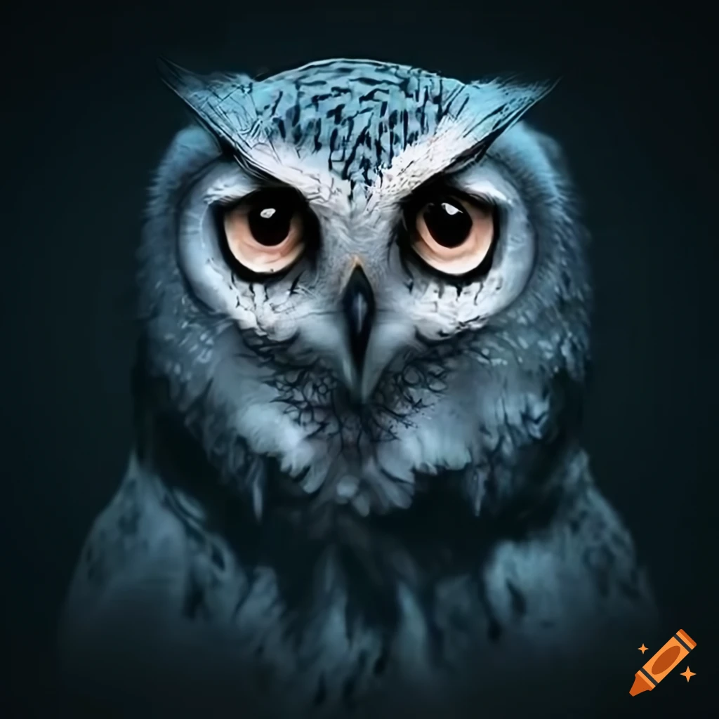 Menacing owl face in a cyberpunk setting on Craiyon