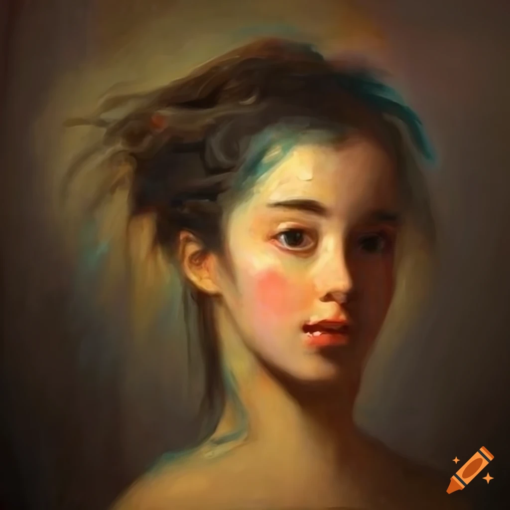 Abstract expressionistic 18th century style oil painting profile ...