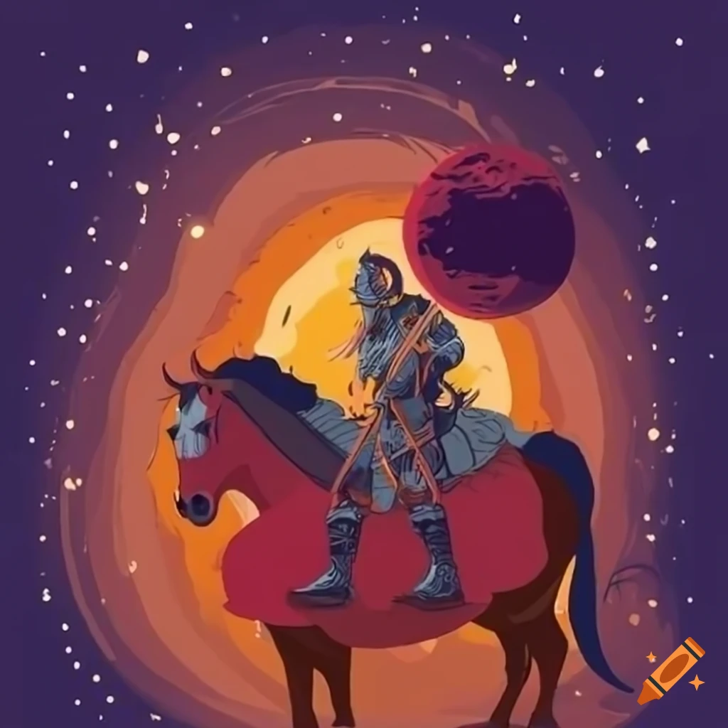Attila and his hun warriors on horses under a starry night in hungarian ...