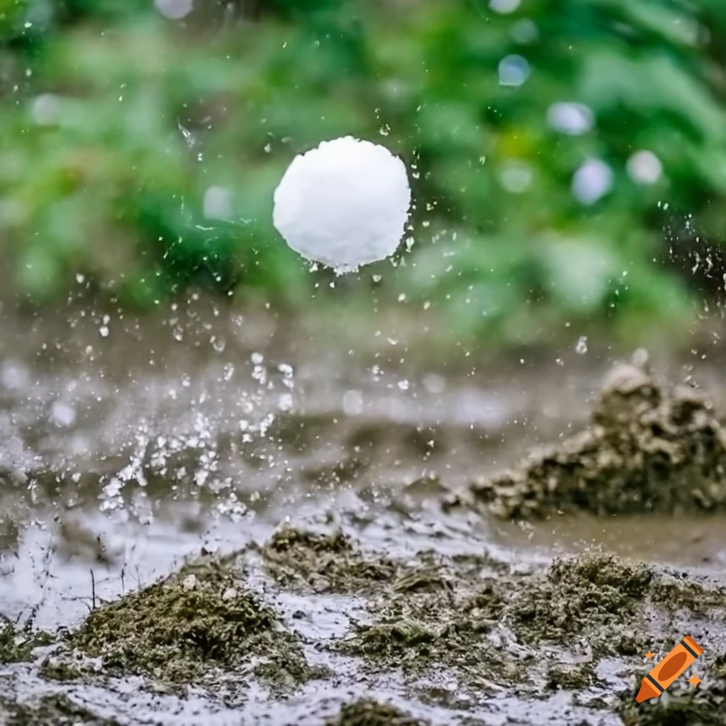 Snowball splashing on mud with moss around in motion capture ...