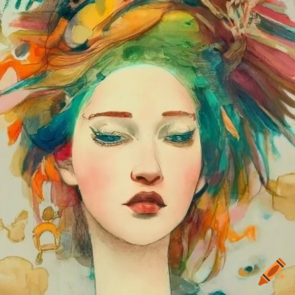 Portrait of a noble lady with coral and fish in her hair, fashion ...