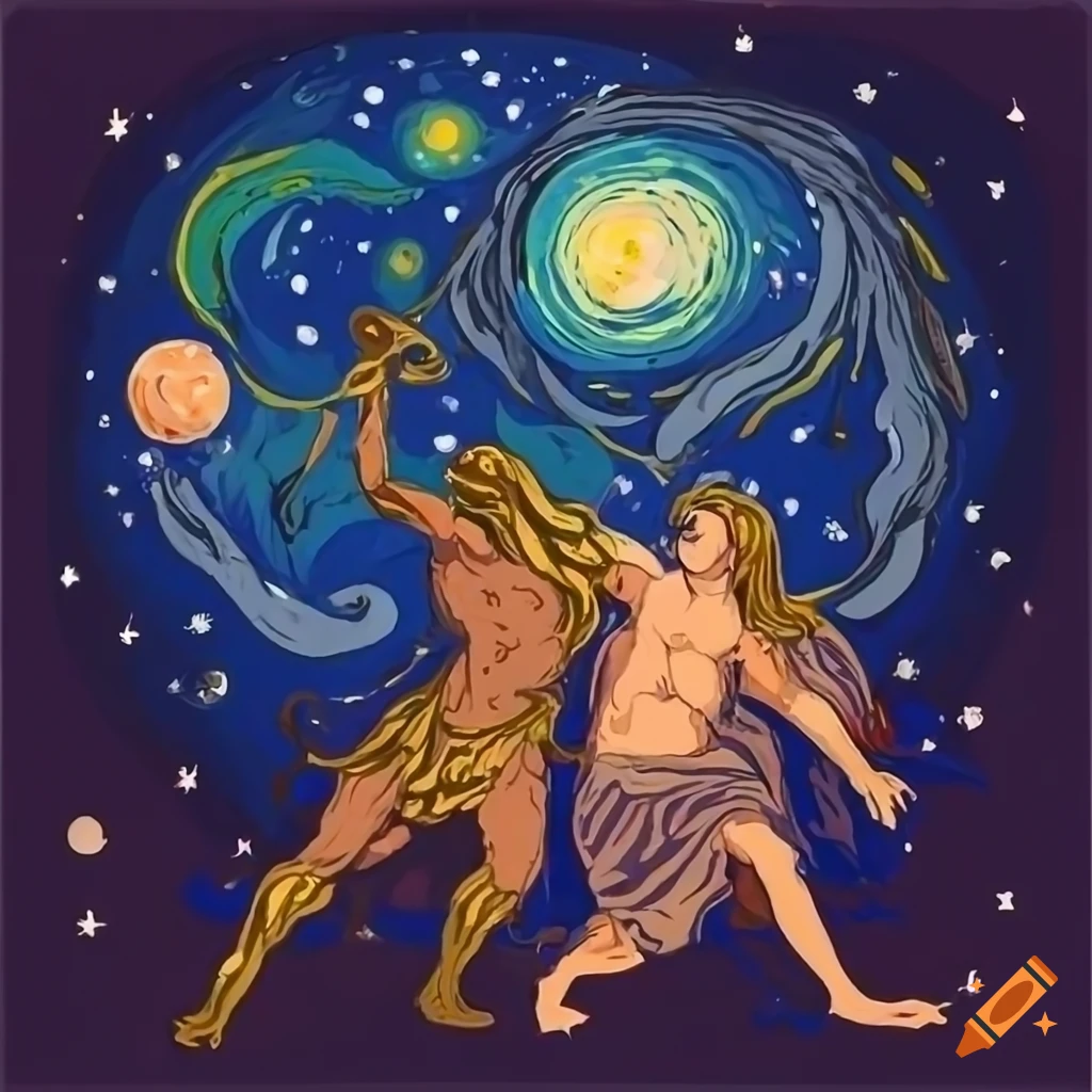 Prometheus in Greek Mythology under starry night in anime style on Craiyon