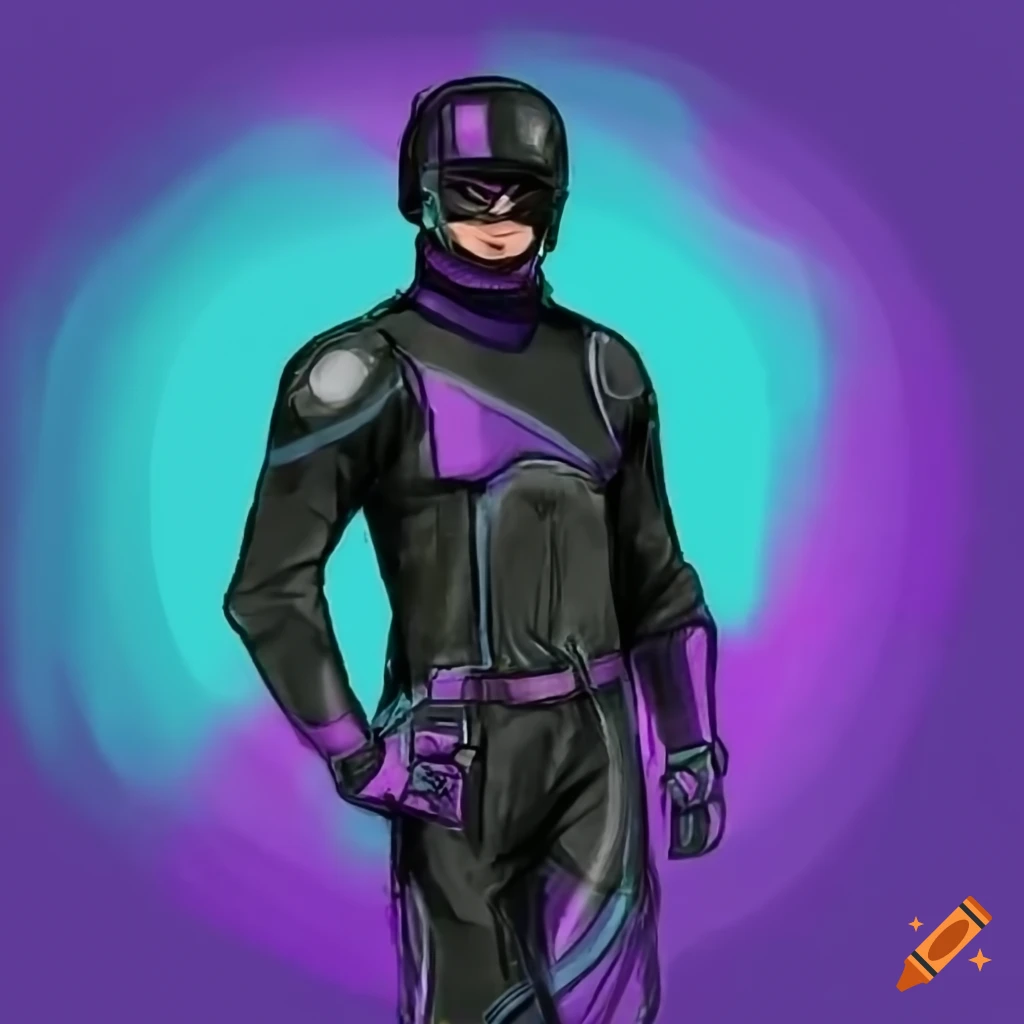 Super Fast superhero in lavender suit with black helmet on Craiyon