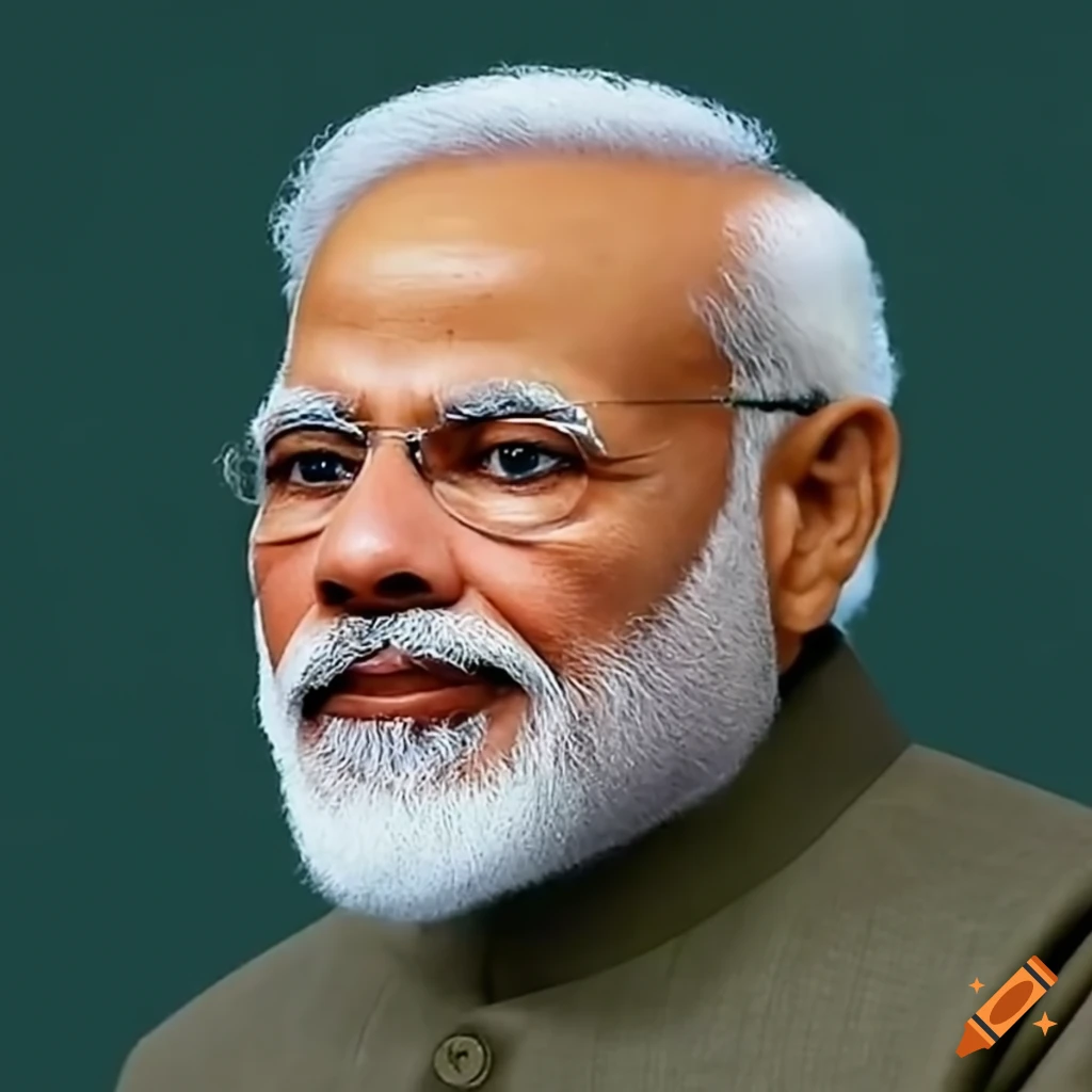 Indian Prime Minister Narendra Modi with an intense expression on Craiyon
