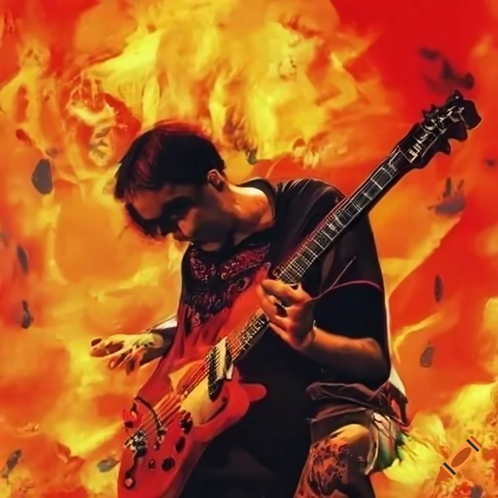 2000s rock playlist album cover with a divorced dad and flaming guitar ...