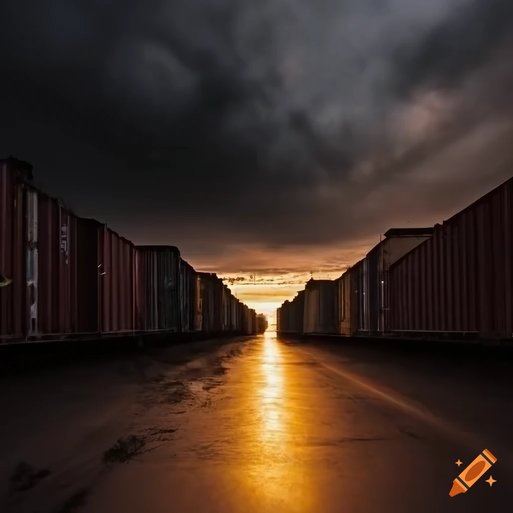 Emotive black and silver photo of cargo containers in a storage yard at ...