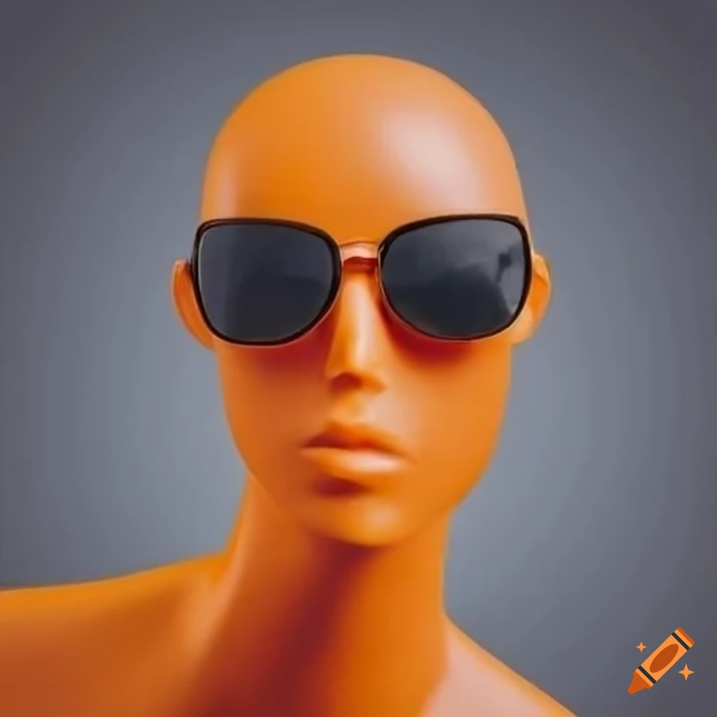 Orange mannequin in a black turtleneck and sunglasses on Craiyon