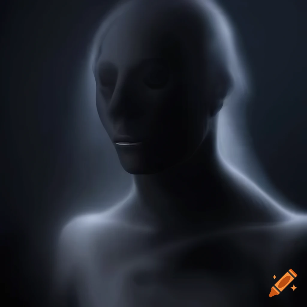 Mysterious humanoid entity made of smoke in a dark living room with ...