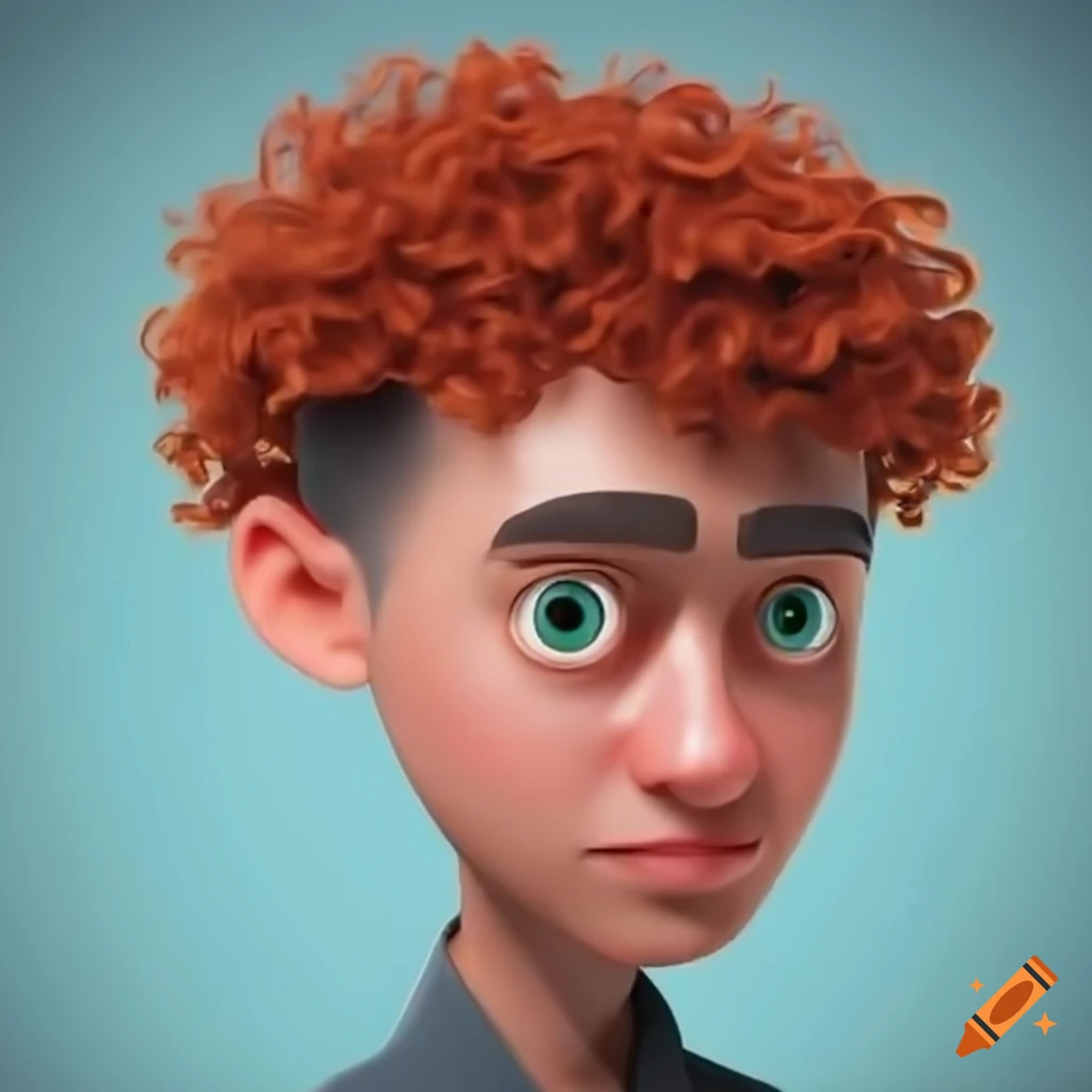 Cartoon character of a 25-year-old man with a big smile and dark ginger ...