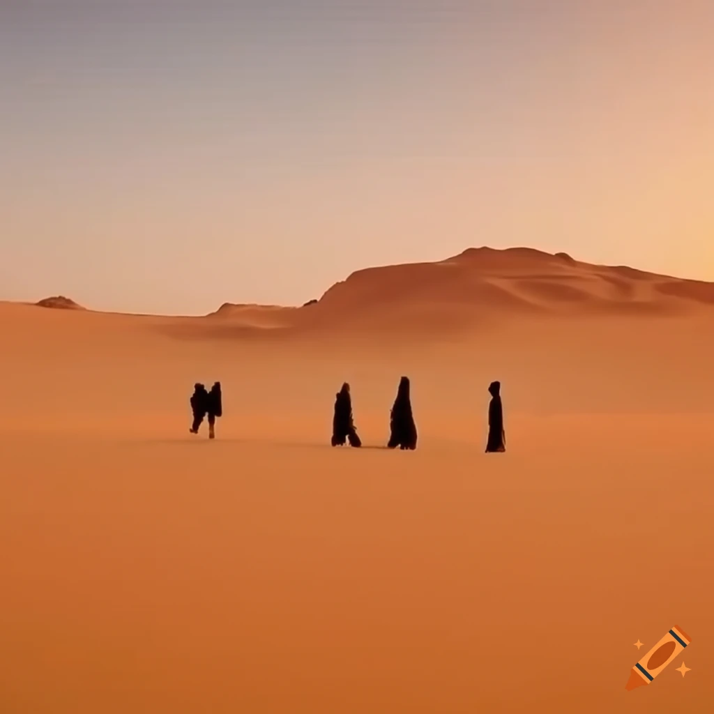 Saudi people escaping in the desert landscape on Craiyon