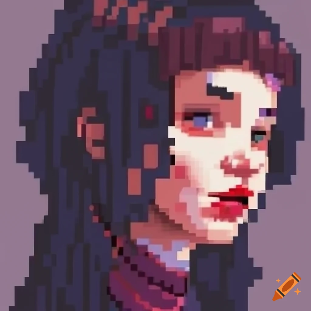 Pixel art portrait of a retro girl with dark saturated hair in anime ...