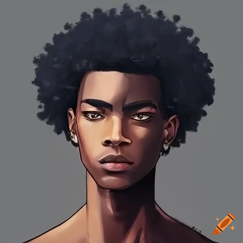 Anime-style young black man with oblong diamond head and defined ...