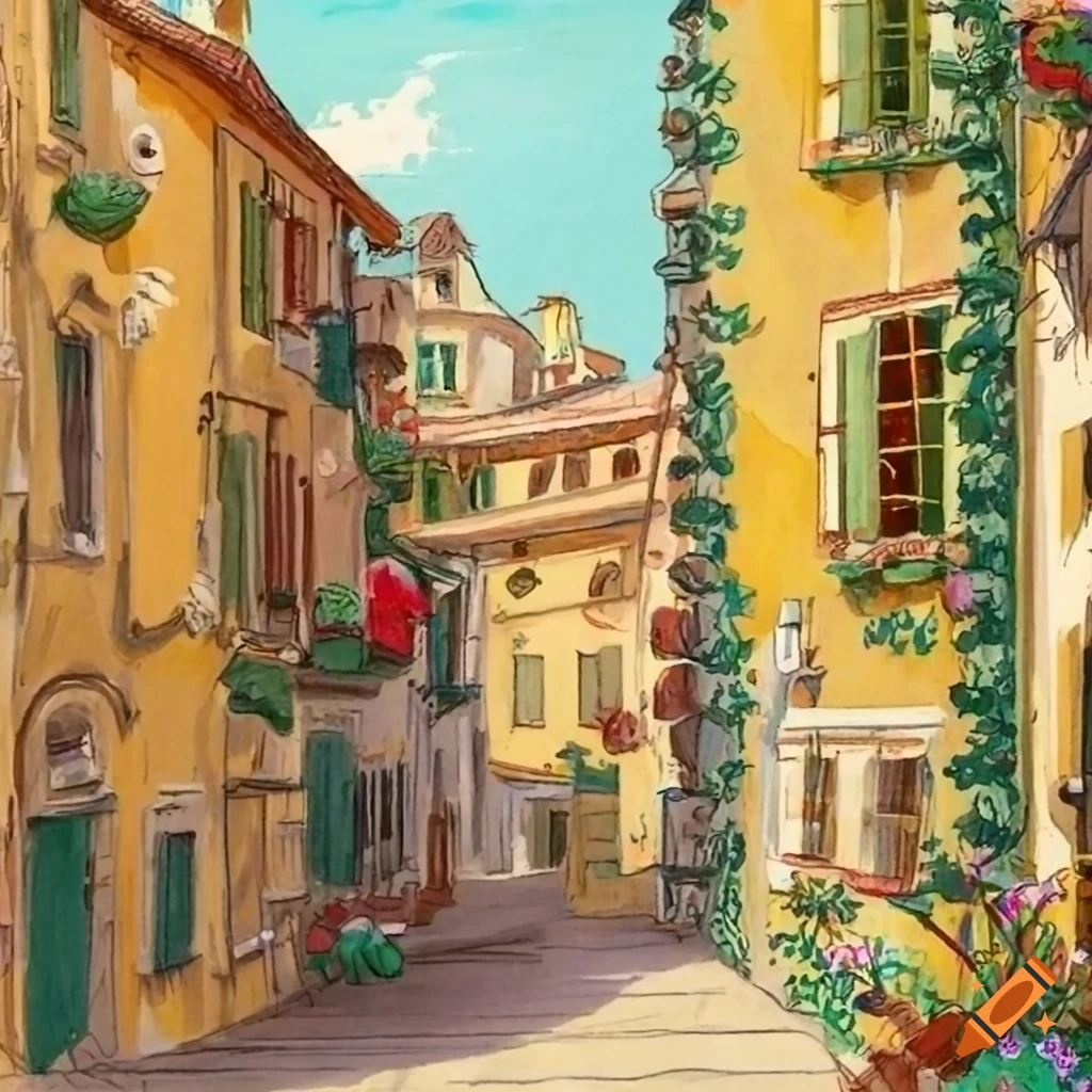 Charming italian street with colorful buildings and flower-filled ...