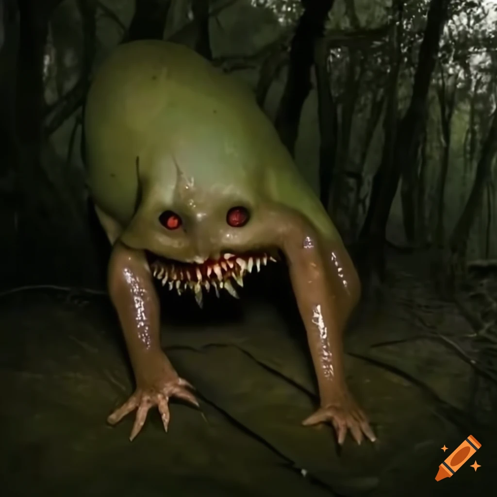 Grotesque creature with human upper body and slug-like lower body in ...