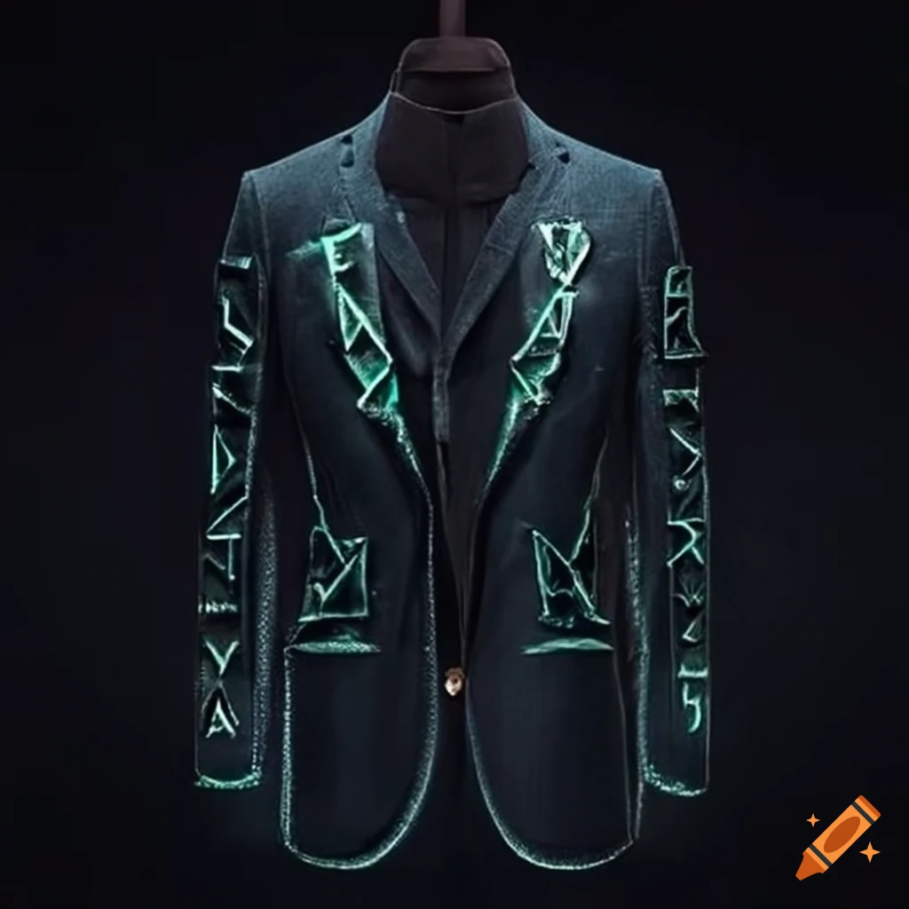 Magical black suit jacket with glowing runes on Craiyon